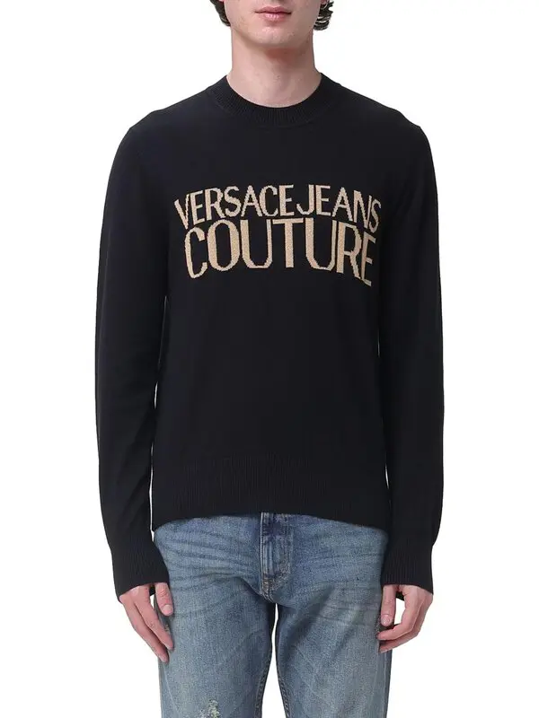 Versace Cotton And Cashmere Sweater With Logo - Black
