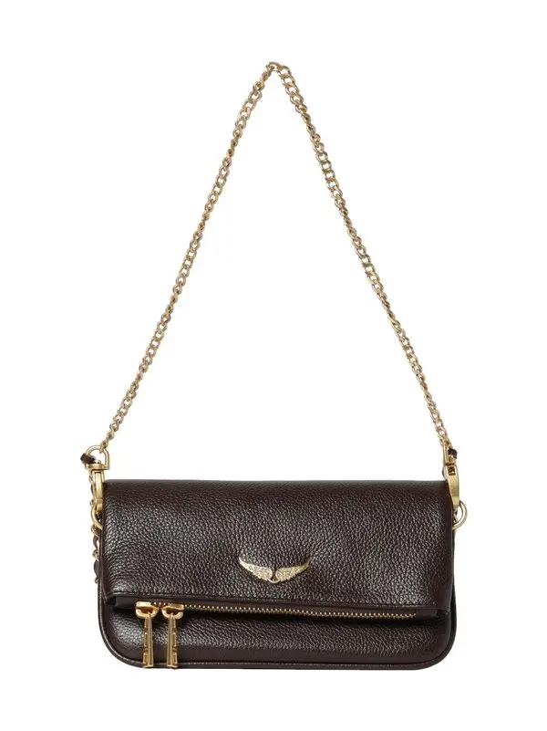 Zadig&Voltaire Rock Nano Grained Calfskin Leather Crossbody Bag With Logo - Brown
