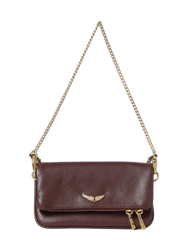 Zadig&Voltaire Rock Nano Grained Calfskin Leather Crossbody Bag With Logo - Violet