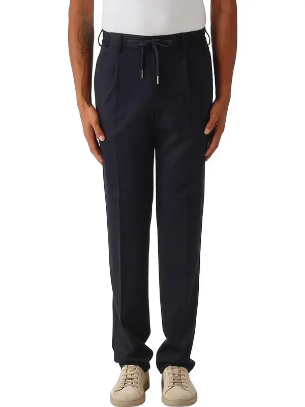 Tagliatore Virgin Wool Blend Slim Fit Drawstring Trousers - Navy