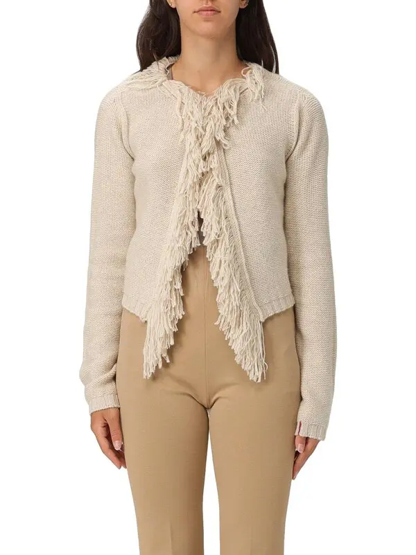 Liviana Conti Knit Cardigan With Fringe Detail - Beige