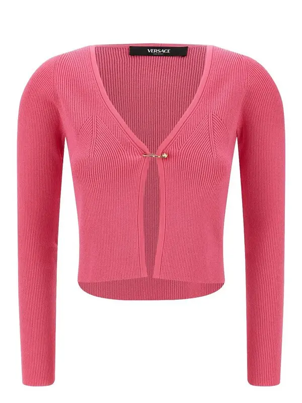 Versace Ribbed Cardigan With Pin Detail - Fuchsia