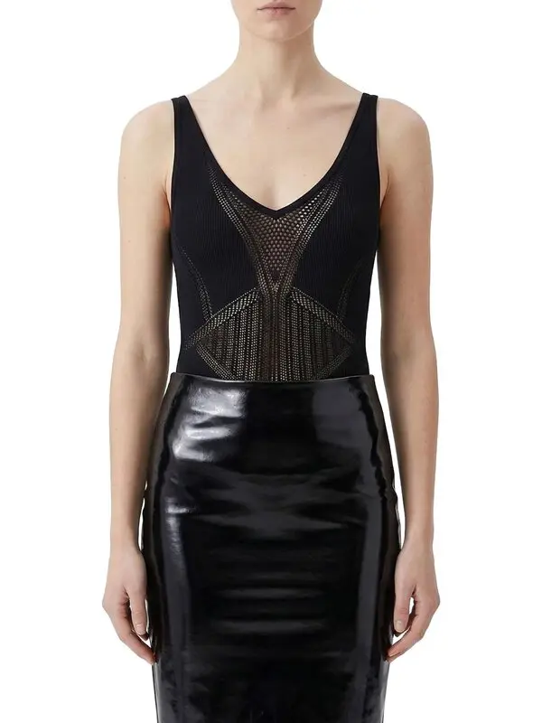 Elisabetta Franchi Perforated Knit Bodysuit - Black