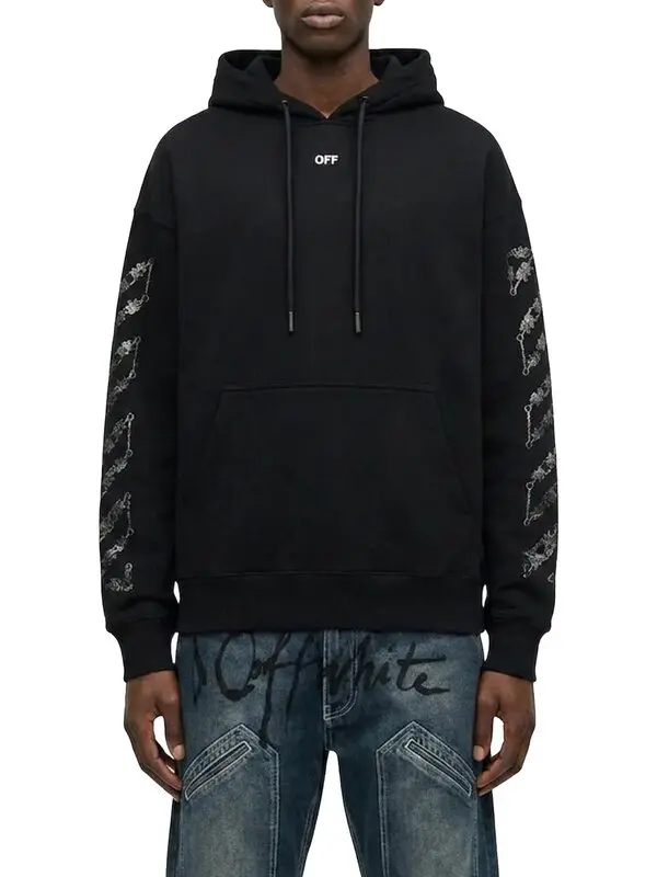 Off-White Cotton Hoodie With Logo Detail - Black