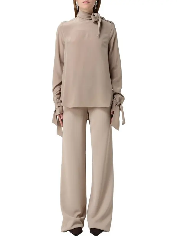 Ermanno Scervino Long Sleeve Blouse With Tie Detail - Sand