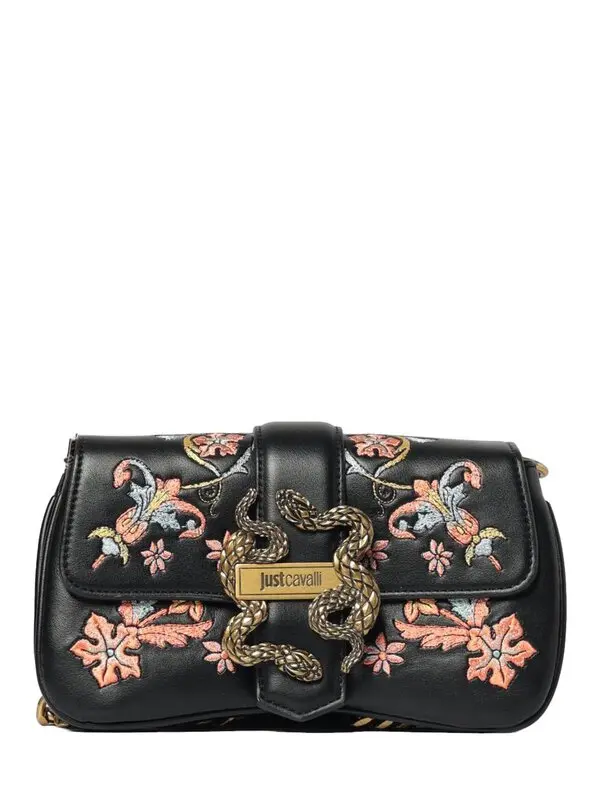 Just Cavalli Embroidered Synthetic Leather Crossbody Bag - Black