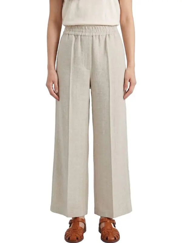 Brunello Cucinelli Herringbone Wide-leg Trousers - Beige