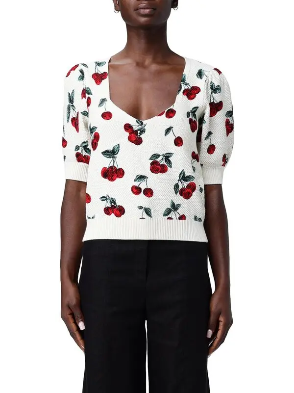 TWINSET Cotton Sweater With Jacquard Motif And Print - Cherry