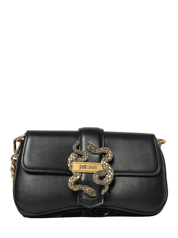 Just Cavalli Embossed Logo Chain Strap Crossbody Bag - Black