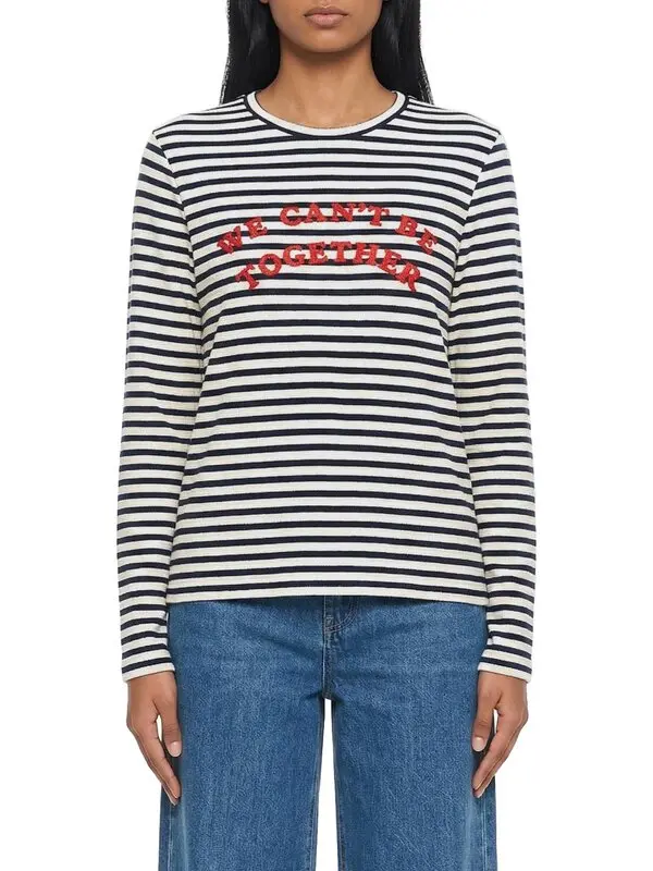 Alexander McQueen Striped Long Sleeve Cotton T-shirt With Slogan - Navy