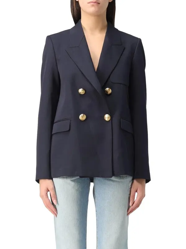 Palm Angels Double Breasted Blazer With Embroidered Palm Trees - Blue