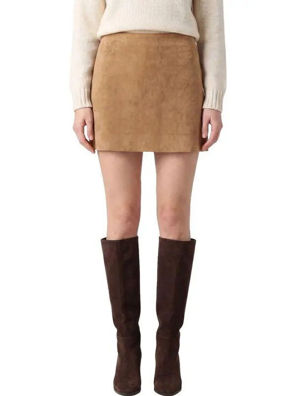 Khaite Mid-rise Suede Leather Pencil Mini Skirt - Beige