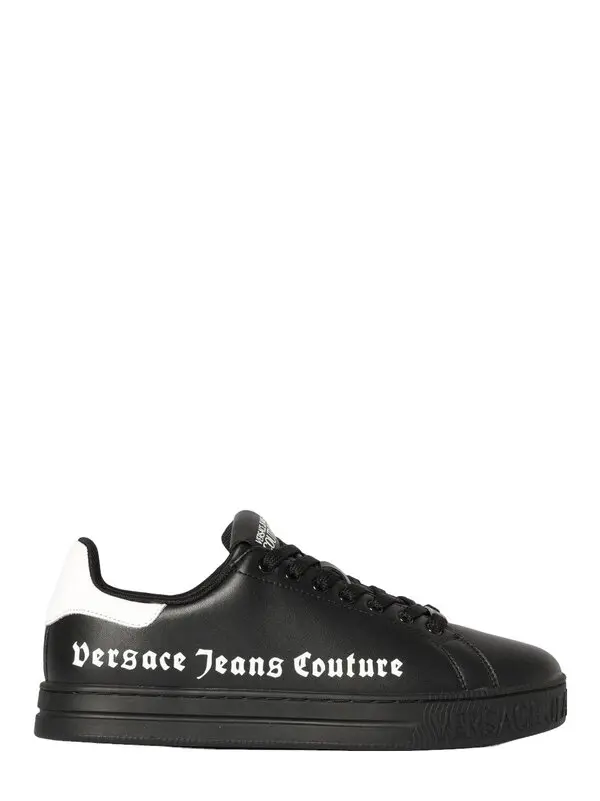 Versace Leather Sneakers With Logo Print - Black
