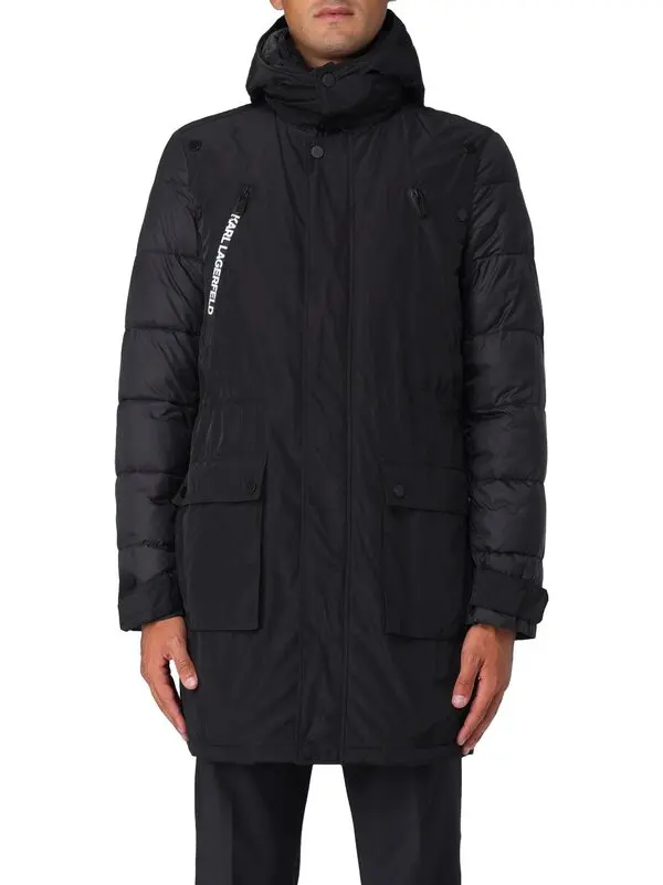 Karl Lagerfeld Hooded Parka With Logo Detail - Black