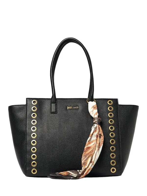 Just Cavalli Grained Faux Leather Tote Bag With Foulard - Black