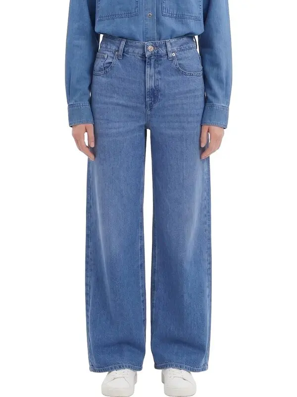 7 For All Mankind Wide Leg Denim Trousers - Gnawed Blue