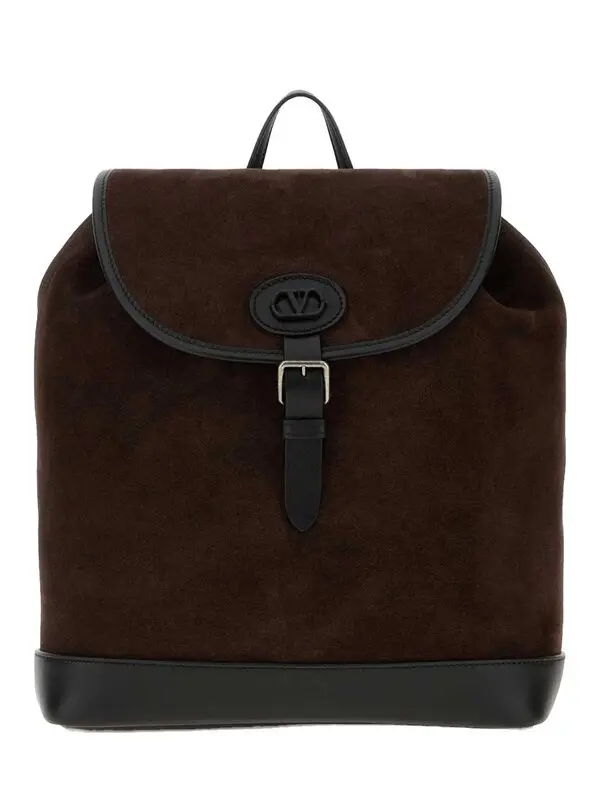 Valentino Garavani Antibes Suede Backpack With Vlogo Signature - Dark