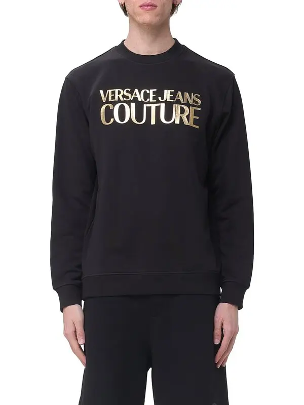 Versace Cotton Crewneck Sweatshirt With Logo - Black