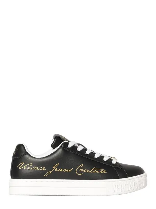 Versace Leather Sneakers With Logo Detailing - Black