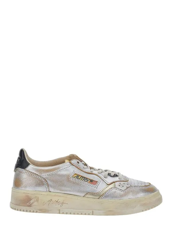 AUTRY Medalist Low Super Vintage Bi-leather Sneakers With Worn Effect - Silver