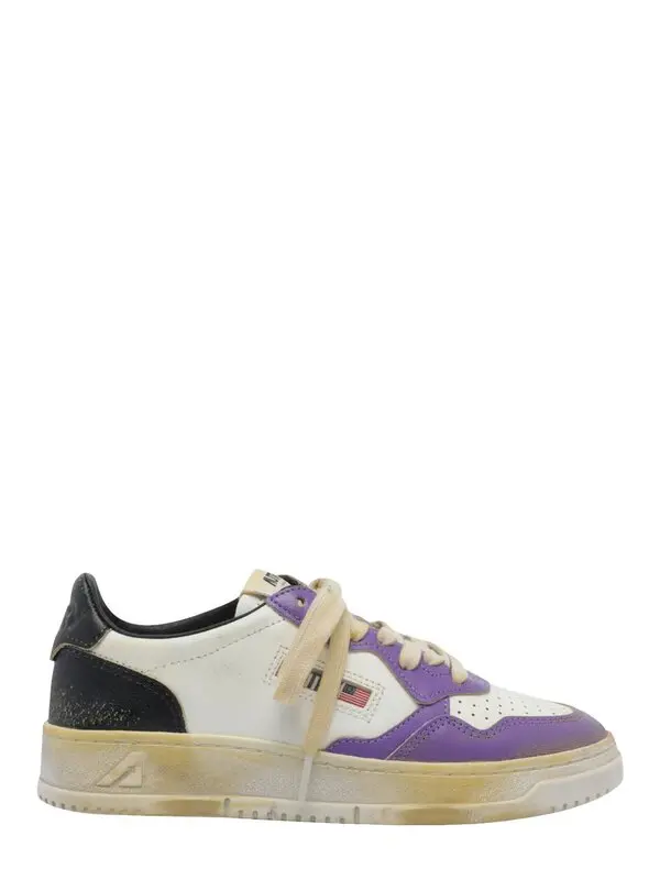 AUTRY Medalist Low Super Vintage Bi-leather Sneakers With Worn Effect - Violet