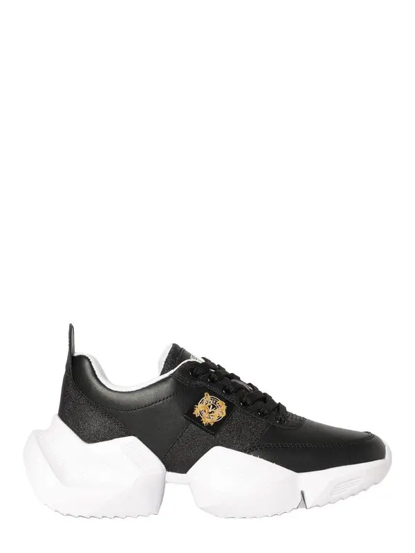 Versace Leather And Lurex Mesh Sneakers - Black