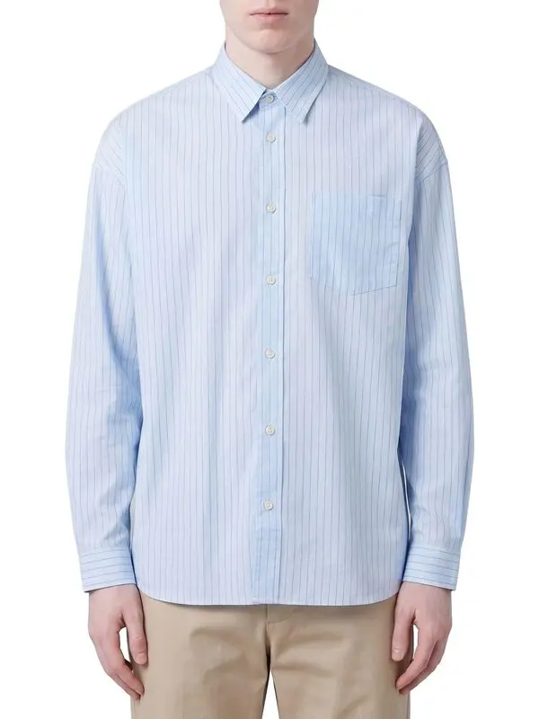 SUNFLOWER Striped Cotton And Silk Shirt - Blue 1