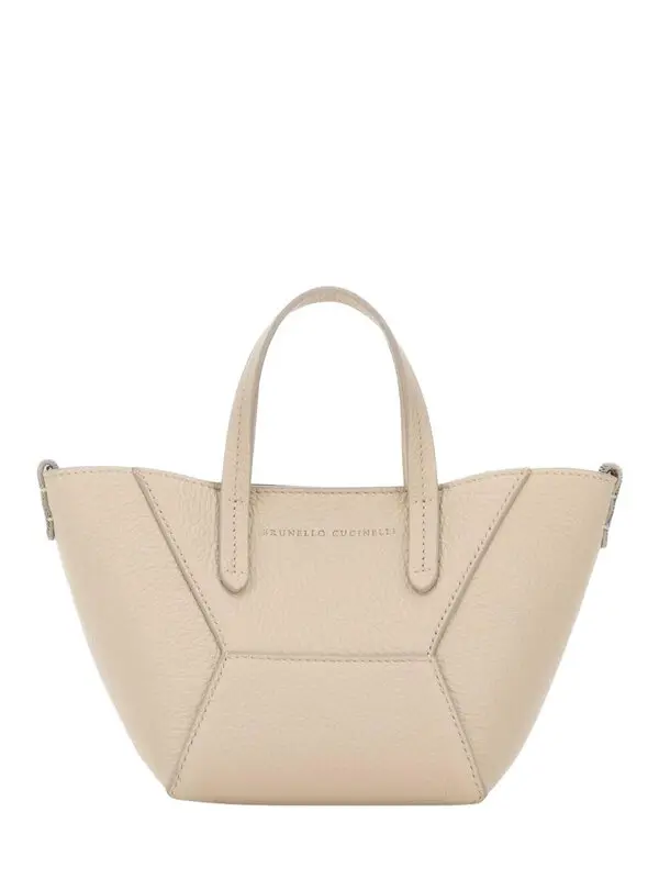 Brunello Cucinelli Duo Grained Leather Tote Bag - Sand
