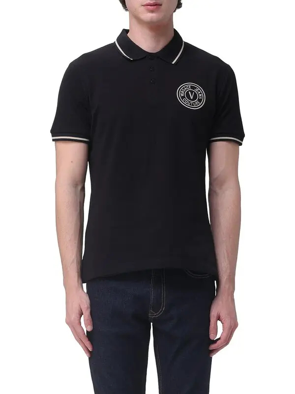 Versace Cotton Polo Shirt With Logo - Black