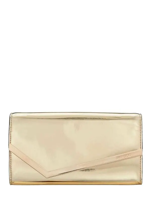 JIMMY CHOO Metallic Leather Clutch With Chain Strap - Gold