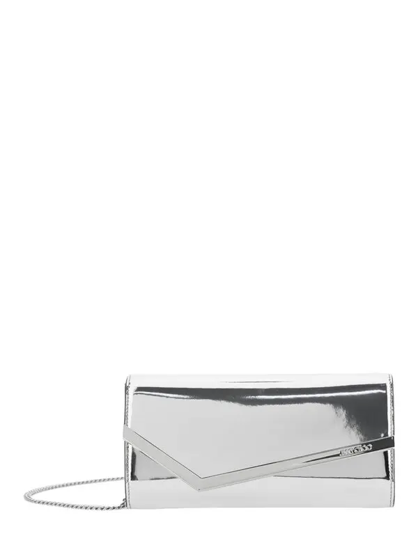 JIMMY CHOO Emmie Patent Leather Mini Bag With Removable Chain Strap - Silver