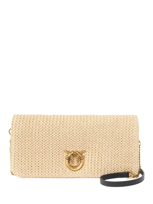 Pinko Love Bag Click Soft Horizontal Classic Clutch In Raffia - Natural