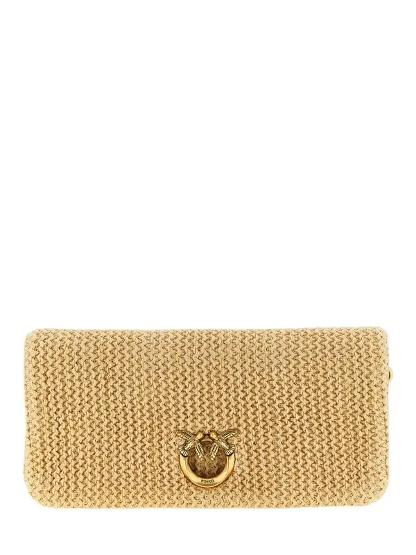 Pinko Love Bag Click Soft Horizontal Classic Clutch In Raffia - Pink