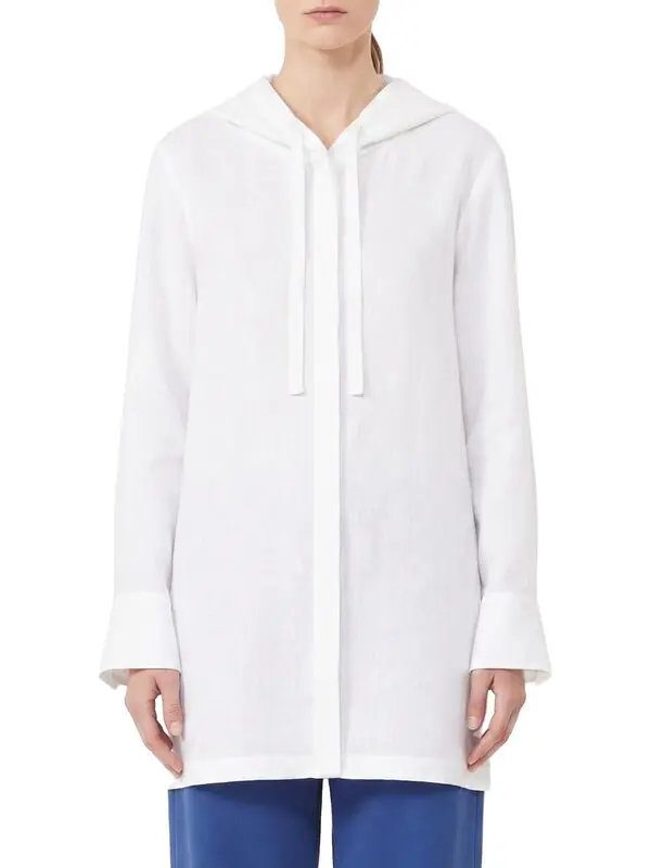 Max Mara S Linen Hooded Blouse With Drawstring - White