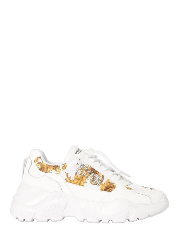 Versace Leather Sneakers With Baroque Print - White