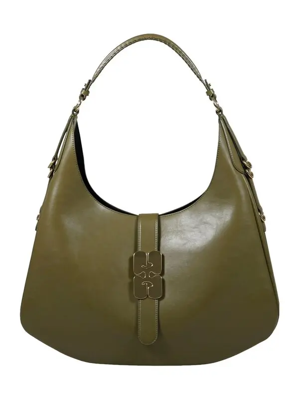 GANNI Large Kat Recycled Leather Shoulder Bag With Butterfly Logo - Green