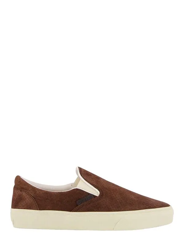 TOM FORD Perforated Suede Calfskin Slip-on Sneakers - Cream