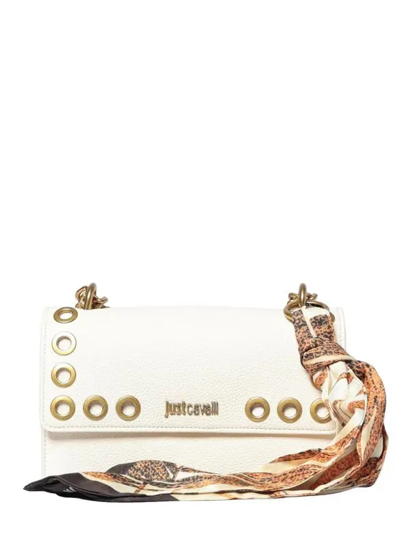 Just Cavalli Grained Synthetic Leather Bag With Scarf - White