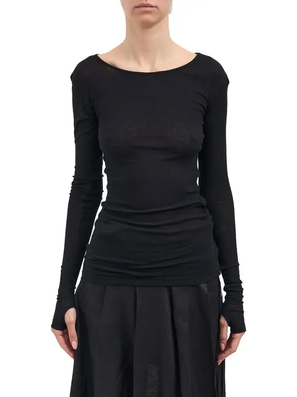 Isabel Benenato Long Sleeve Cotton Blend Top - Black