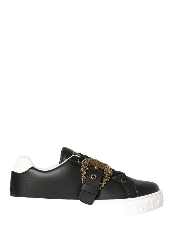 Versace Leather Sneakers With Baroque Buckle - Black