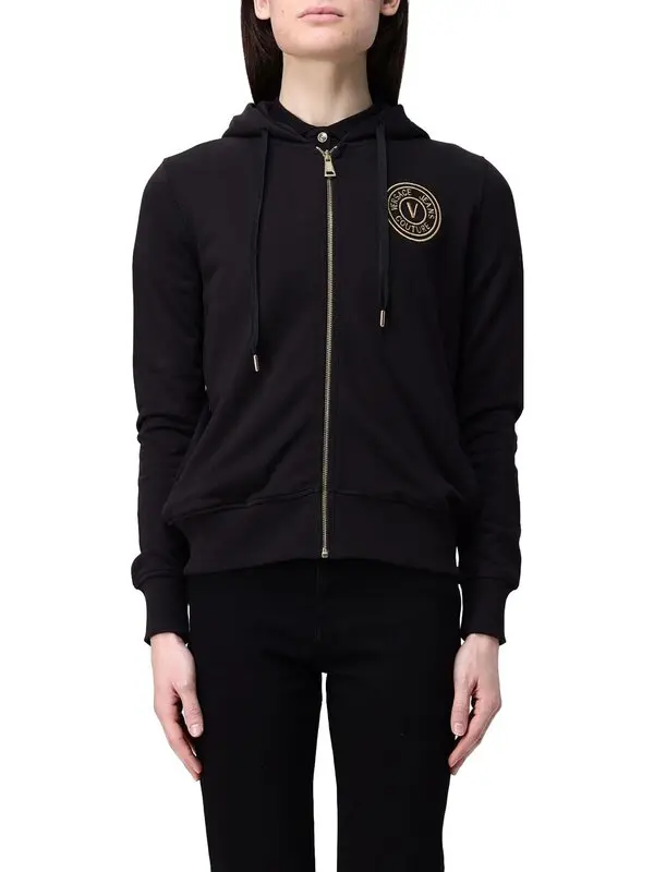 Versace Cotton Logo Zip-up Hoodie - Black