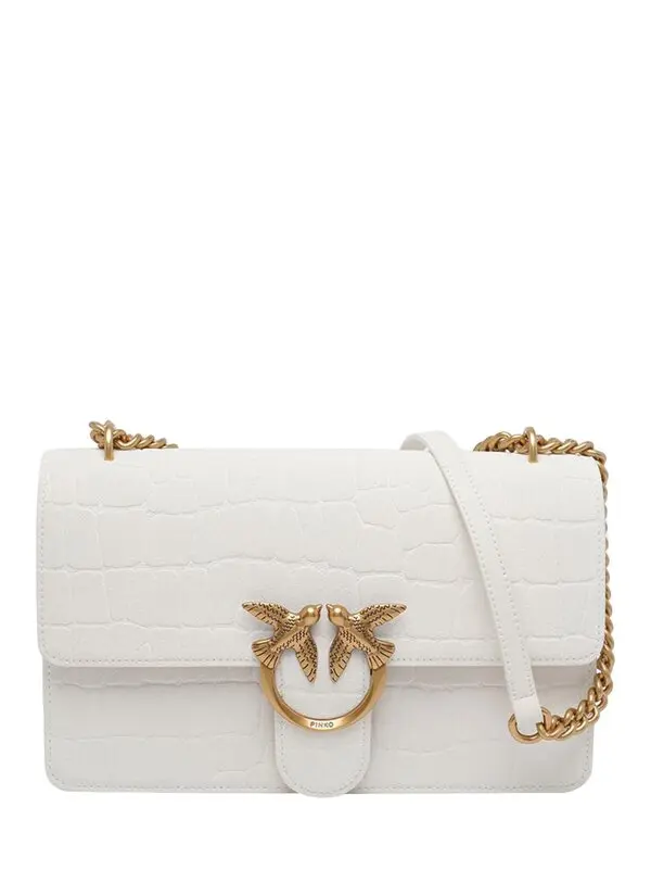 Pinko Mini Love Bag In Leather With Animal Print And Love Birds Logo - White