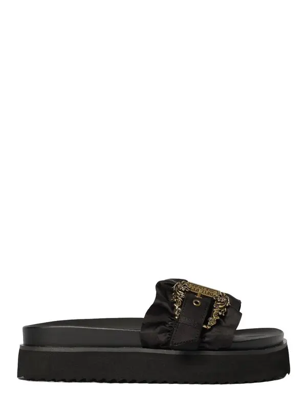 Versace Ruched Fabric Sliders With Buckle Detail - Black