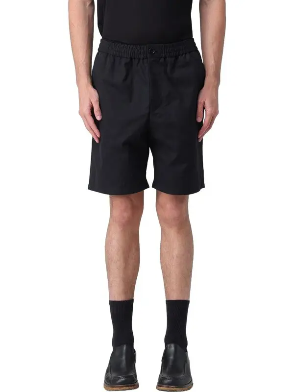 AMI Paris Cotton Athletic Shorts With Elastic Waist And Patch Pocket - Black
