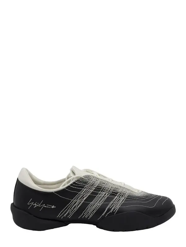 Y3 Regu Smooth Leather Sneakers With Contrast Stitching And Embroidered Logo - Black