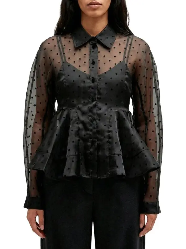 GANNI Polka Dot Tulle Shirt - Black