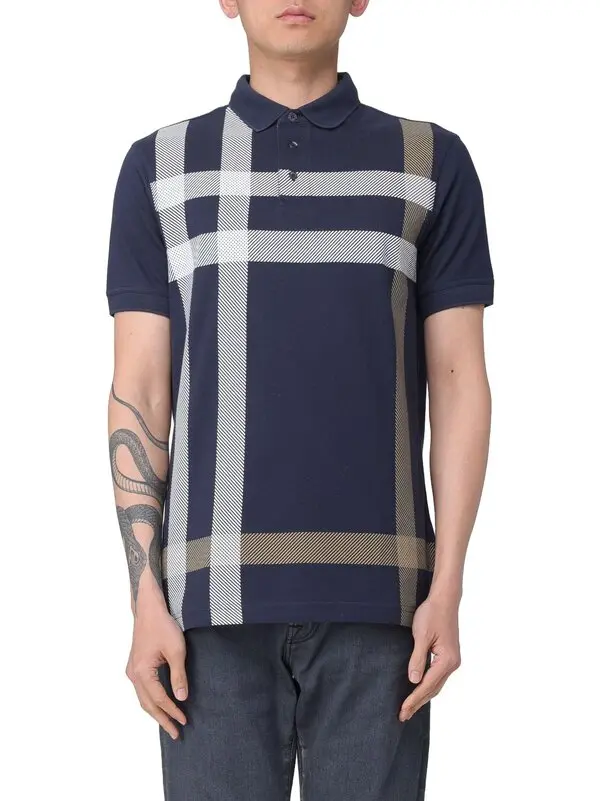 Barbour Casual Polo Shirt In Cotton With Check Motif - Blue