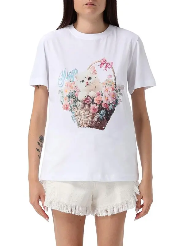 MSGM Short-sleeved Cotton T-shirt With Rhinestone Embellishment - White