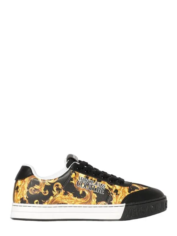 Versace Leather Sneakers With Baroque Print - Black