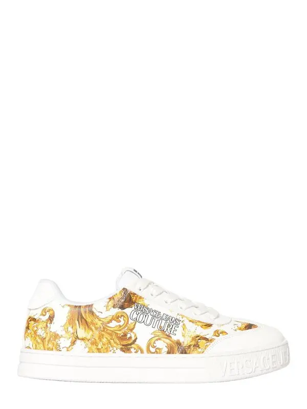 Versace Leather Sneakers With Baroque Print - White